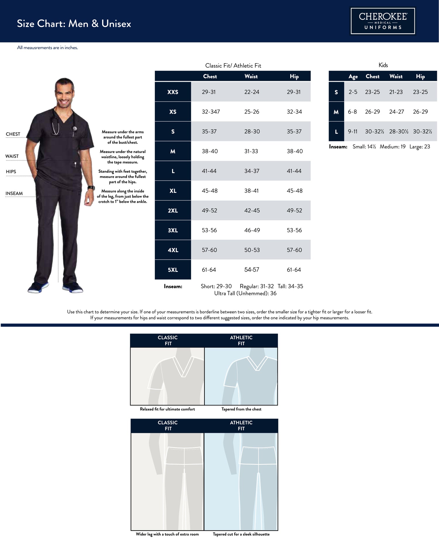 Cherokee Women's Size Charts for Classic & Modern Fit – Med Threads