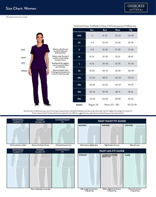 Cherokee Women's Size Charts for Classic & Modern Fit – Med Threads