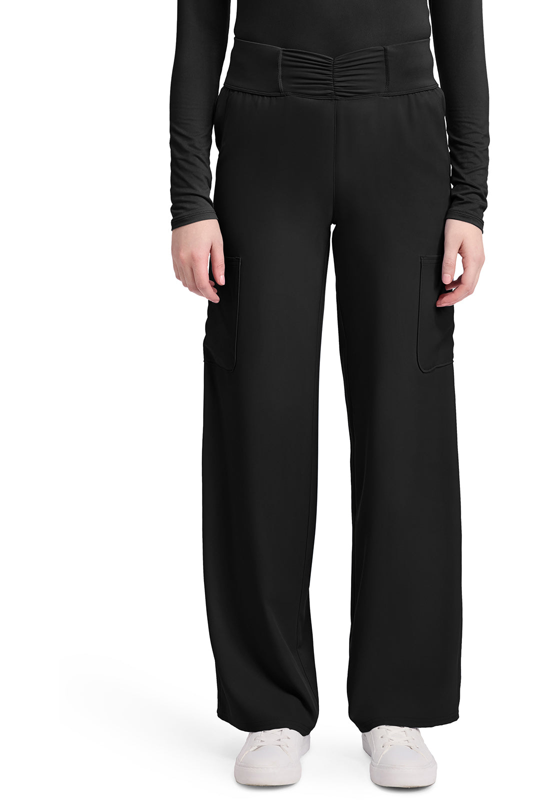 Med Couture Insight MC011 Women's 5-Pocket Ruched Wide Leg Pants Black ...