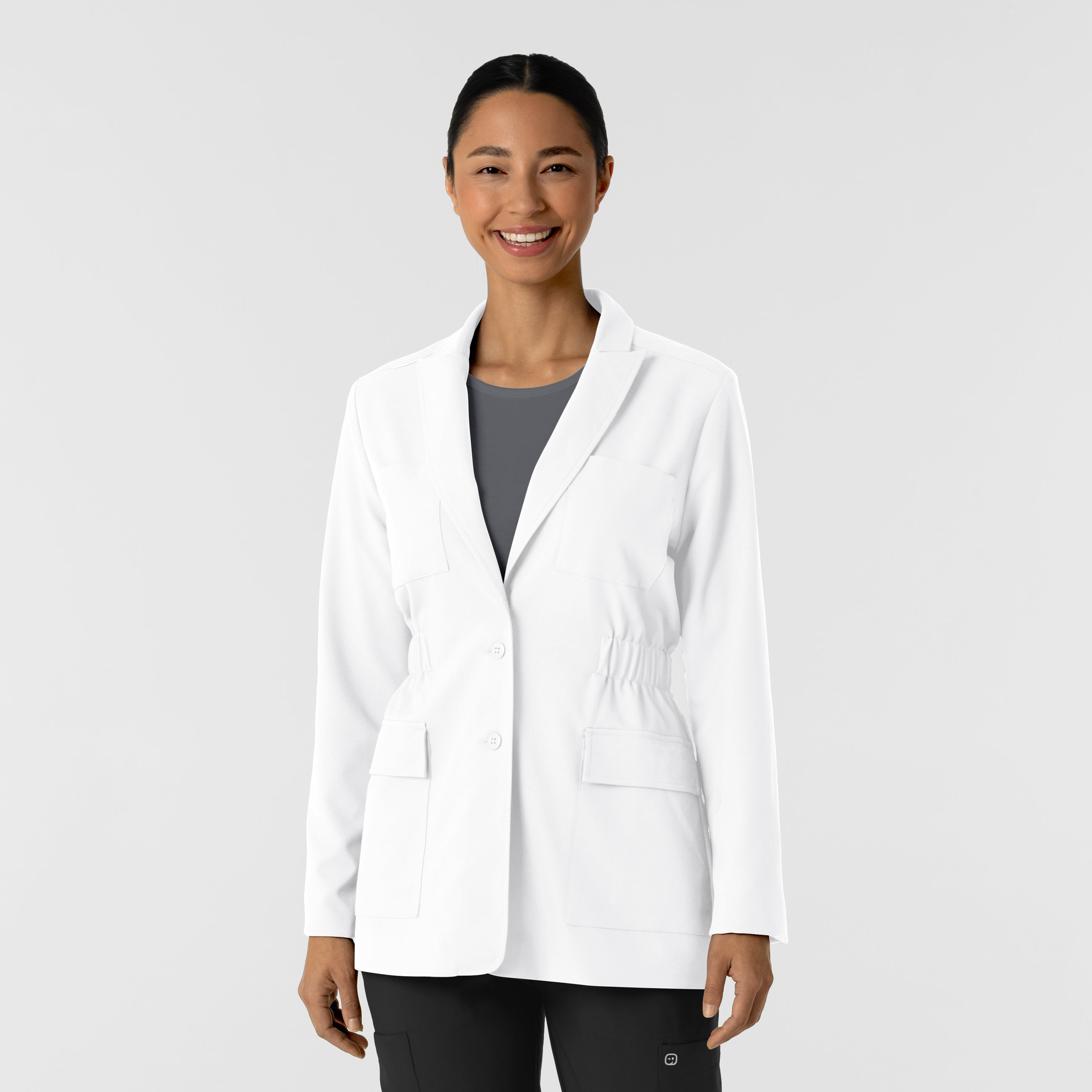 Layers 8166 Women's Blazer Short Lab Coat White – Med Threads