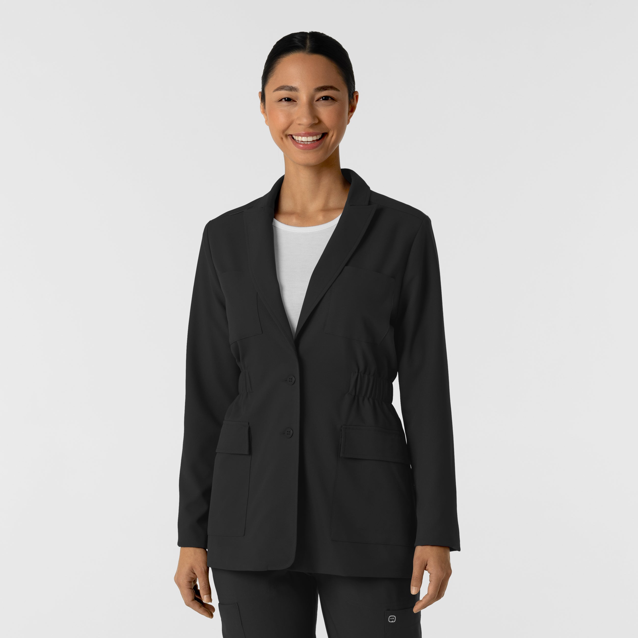 Layers 8166 Women's Blazer Short Lab Coat Black – Med Threads